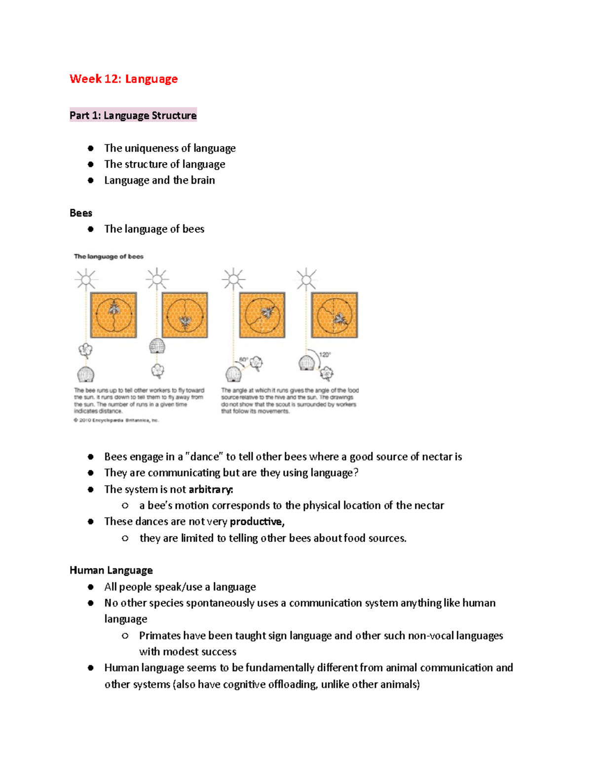 Week 12 Language - 2021 - Minda - Week 12: Language Part 1: Language Structure The uniqueness of ...