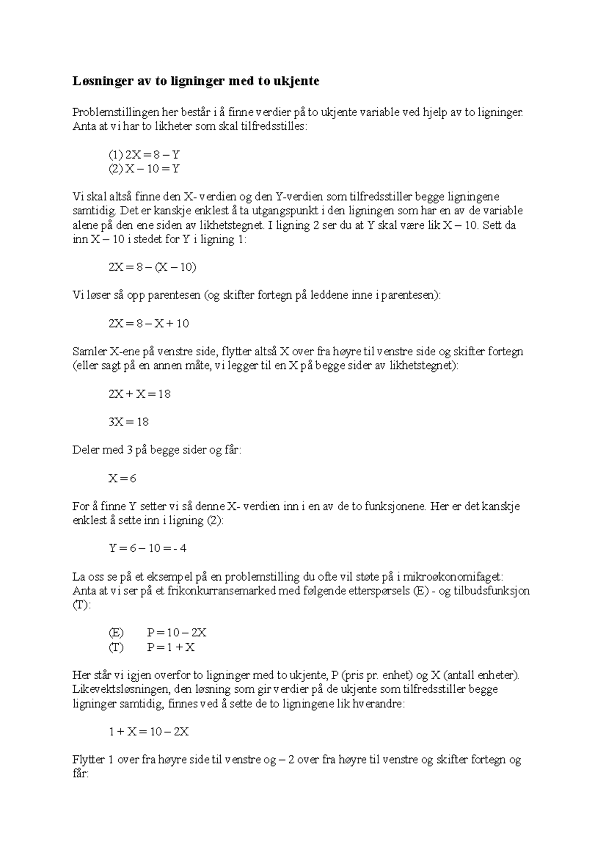 Løsninger av to ligninger med to ukjente - Løsninger av to ligninger ...