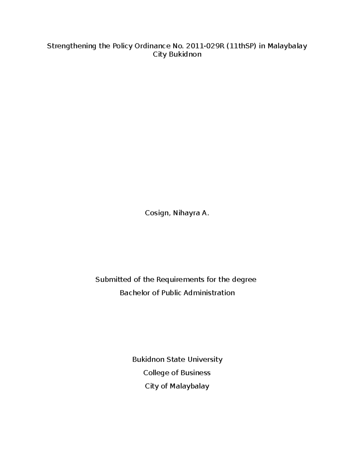 Sample Policy Analysis Chapter 4 - Strengthening the Policy Ordinance ...