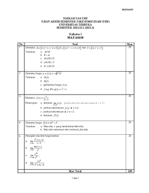 Tugas 3 Kalkulus - Kalkulus 1 - lOMoARcPSD|252 lOMoARcPSD|252 - Studocu
