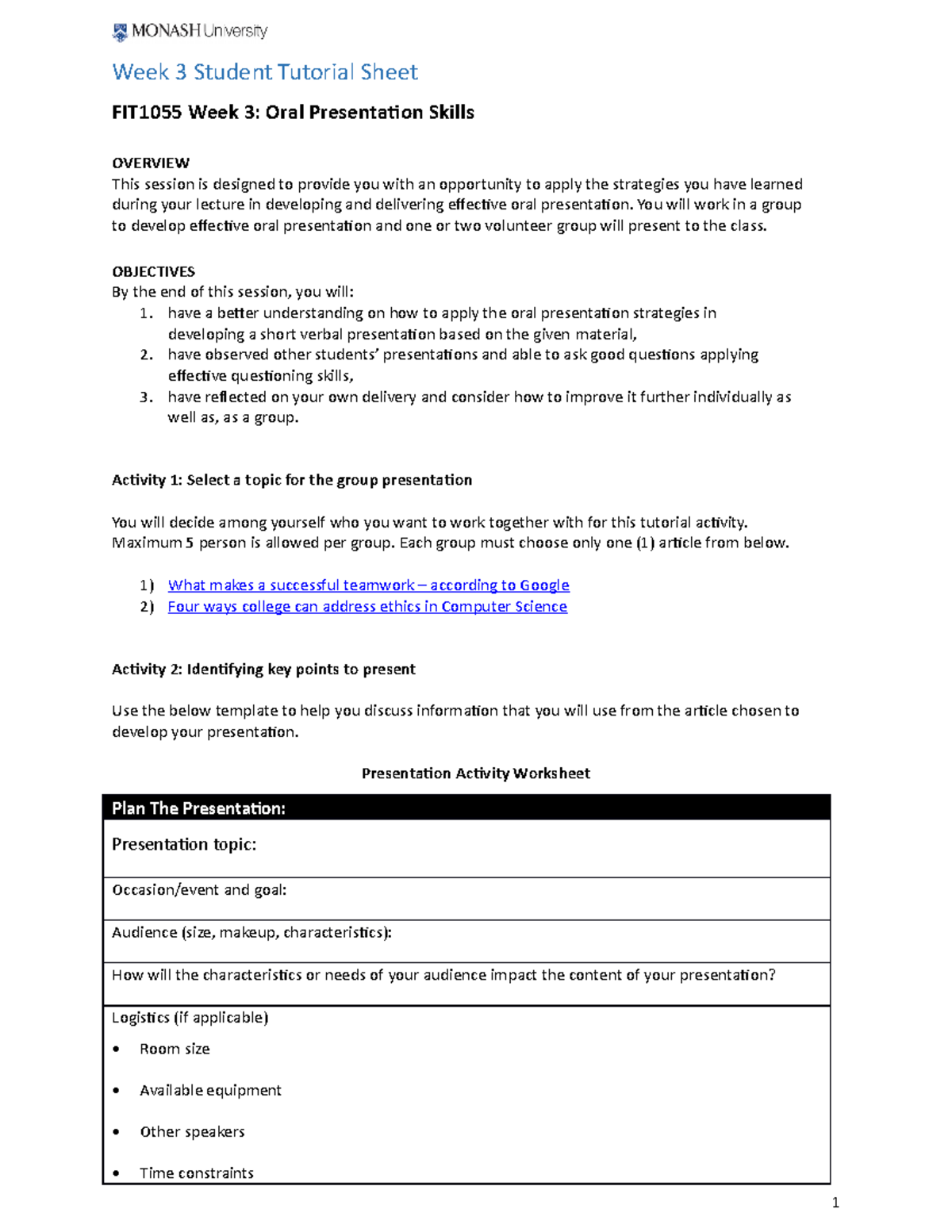 FIT1055 Wk3 student tutorial sheet S1, 2022 - Week 3 Student Tutorial Sheet FIT1055 Week 3: Oral ...