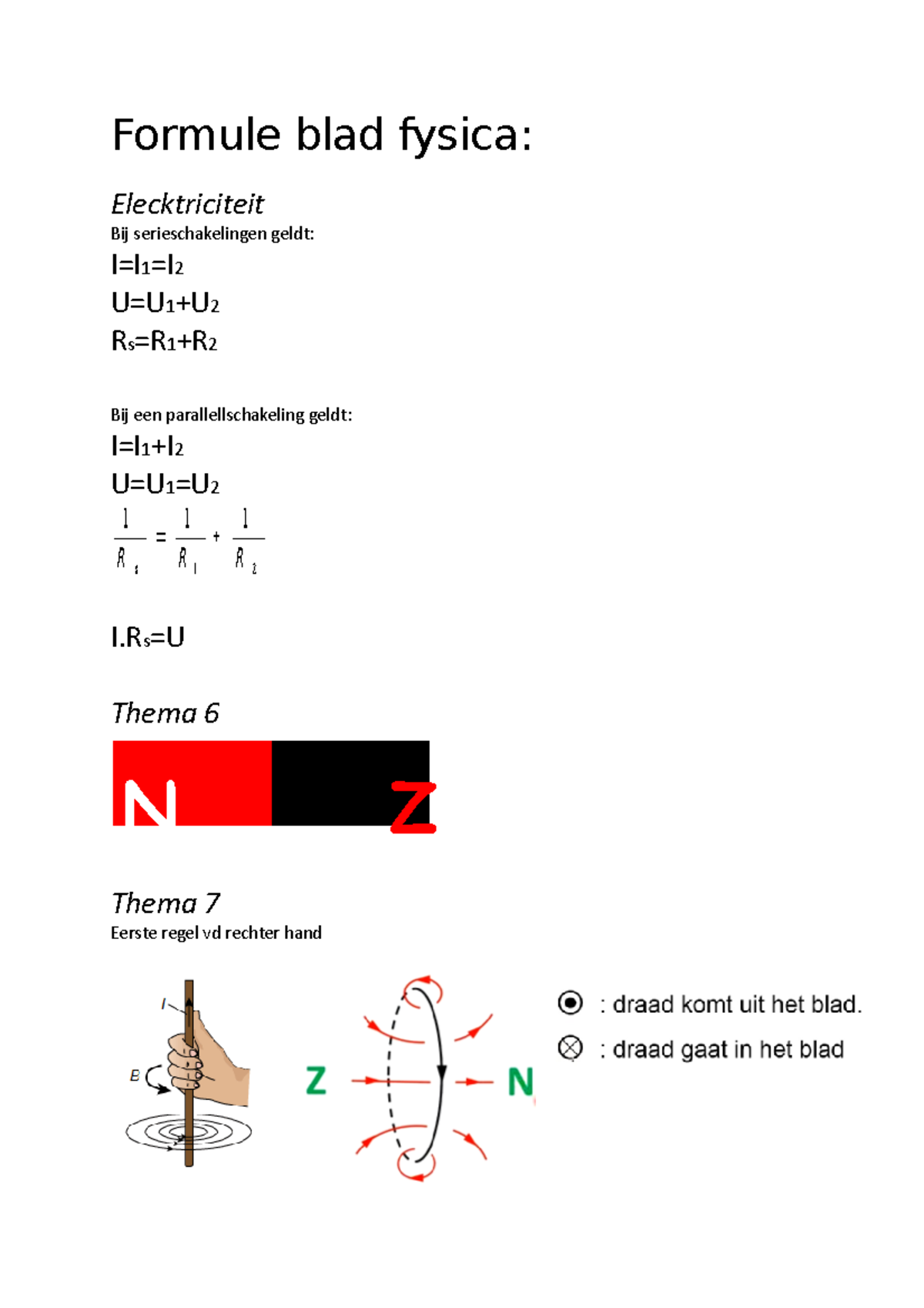 Formule blad fysica 2021 - Formule blad fysica: Elecktriciteit Bij ...