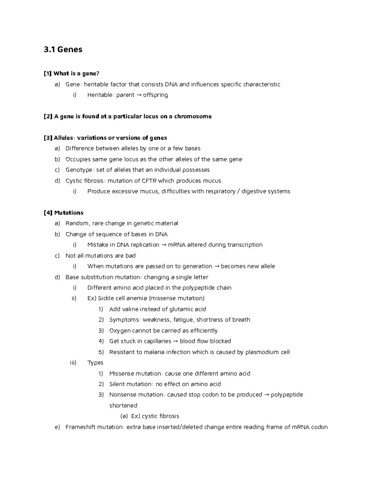 Biology Unit 3. Genetics - 3 Genes [1] What is a gene? a) Gene ...