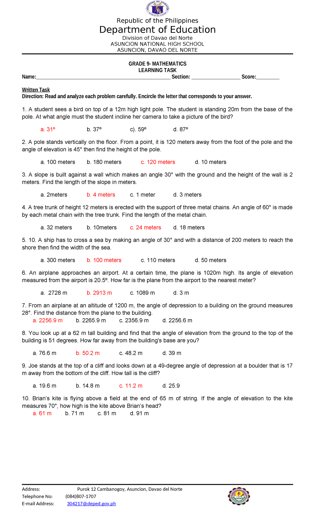 WHLT-MATH 9 - Republic of the Philippines Department of Education ...