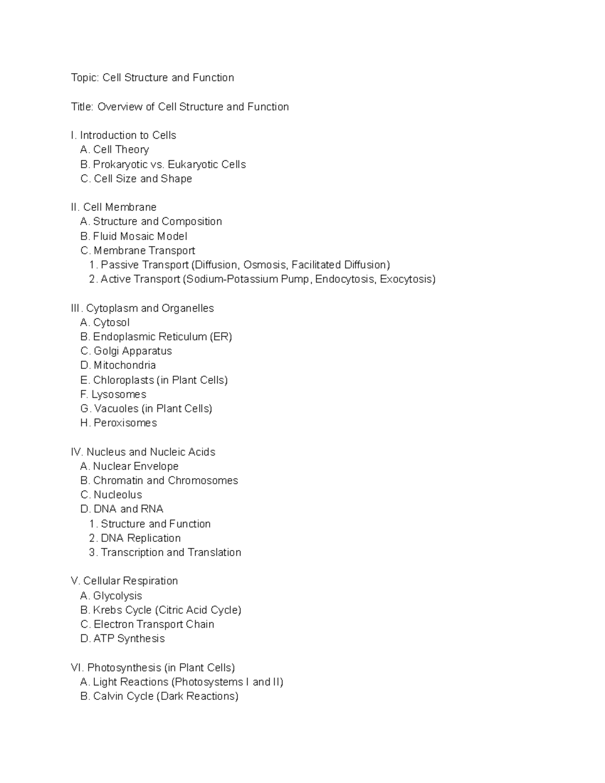 Topic Cell Structure and Function - BIO 130 - HFC - Studocu