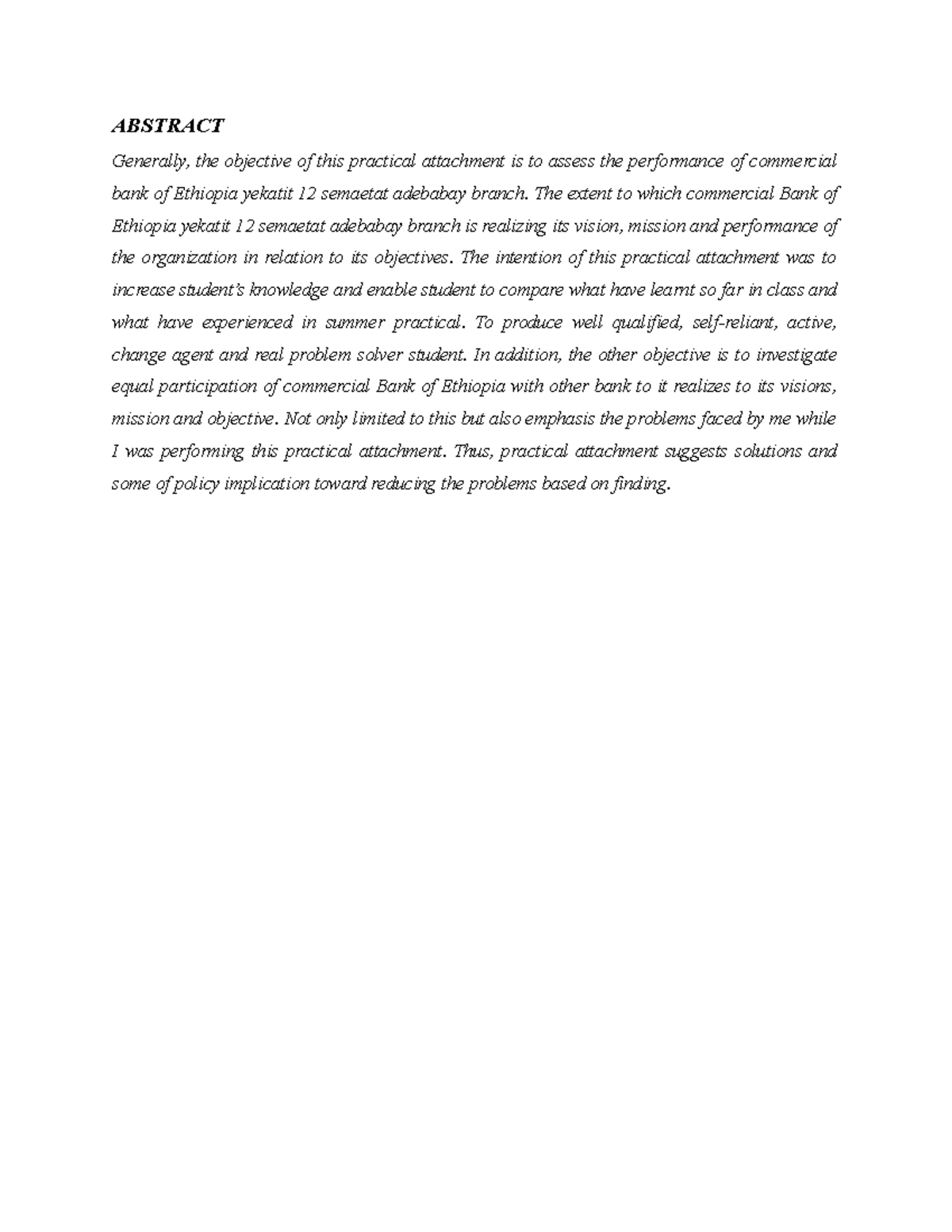 Abstrac 1 - Abebaw - ABSTRACT Generally, the objective of this ...