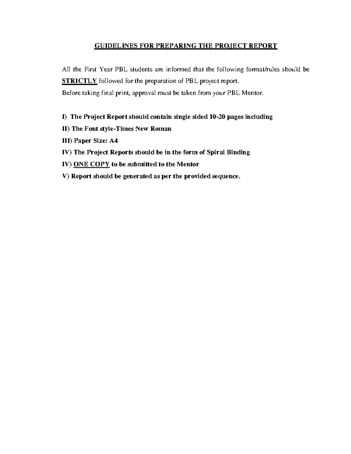 PBL Report format - GUIDELINES FOR PREPARING THE PROJECT REPORT All the First Year PBL students ...