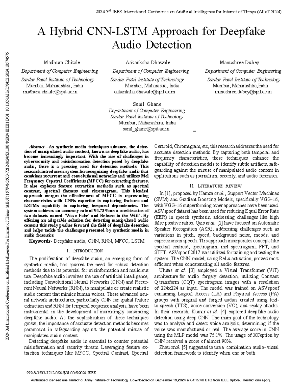 A Hybrid CNN-LSTM Approach for Deepfake Audio Detection - 2024 3rd IEEE ...