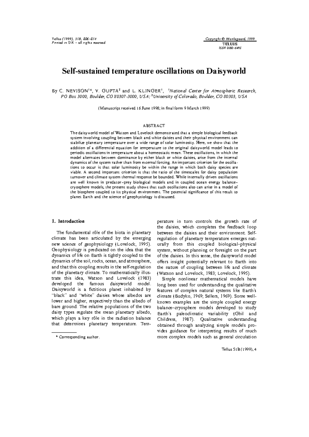 U2 Lectura 3 Daisyworld - T ellus (1999), 51B, 806–814 Copyright ...