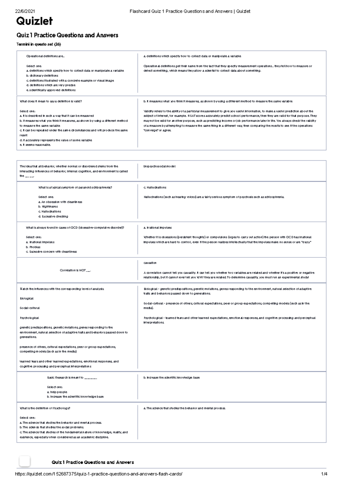 Flashcard Quiz 1 Practice Questions and Answers Quizlet - Quiz 1 ...