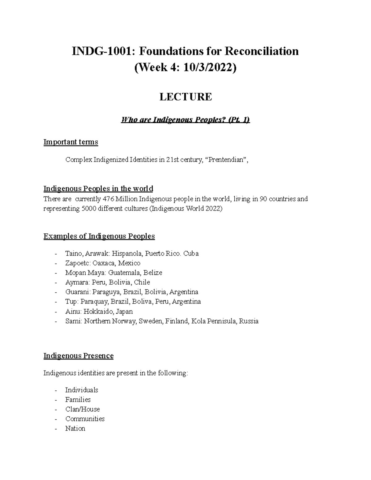 INDG-1001H - Week 4 - Who are Indigenous Peoples?, a lecture presented ...