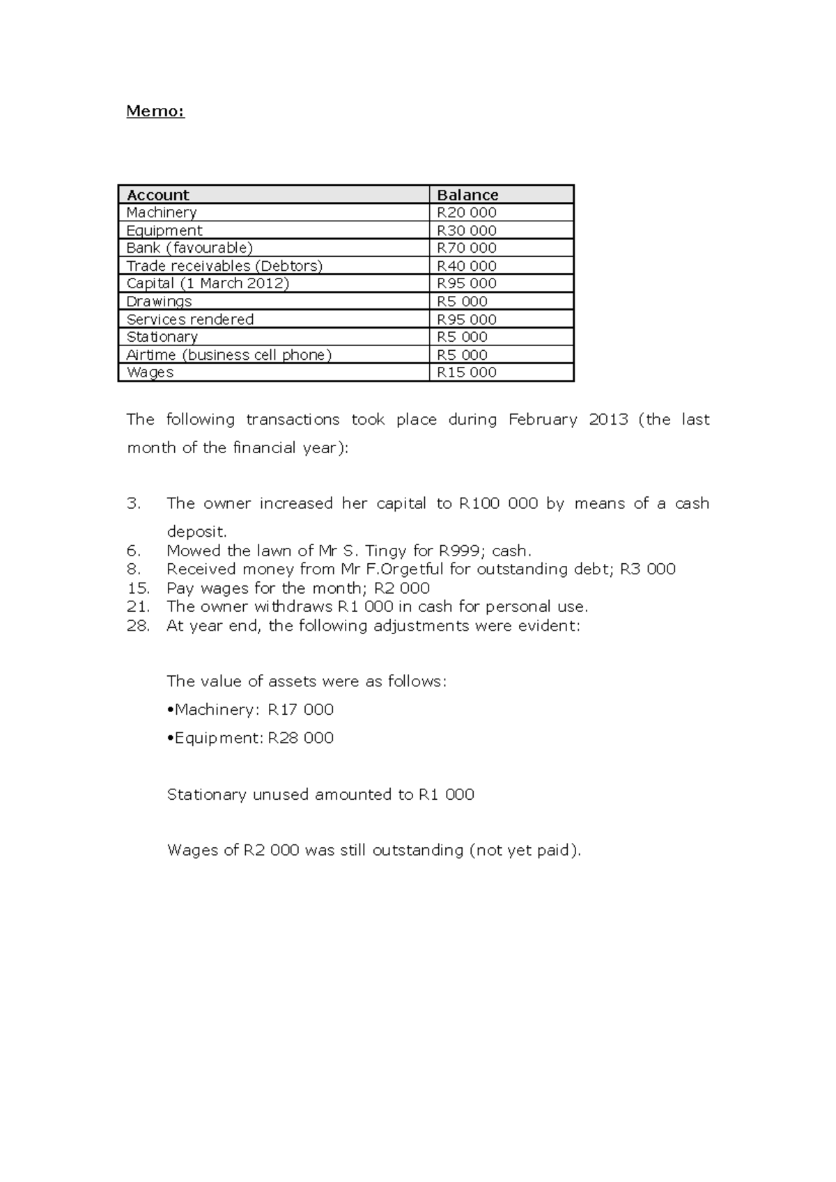 Question 1 memo - risk and return memo - Memo: Account Machinery ...