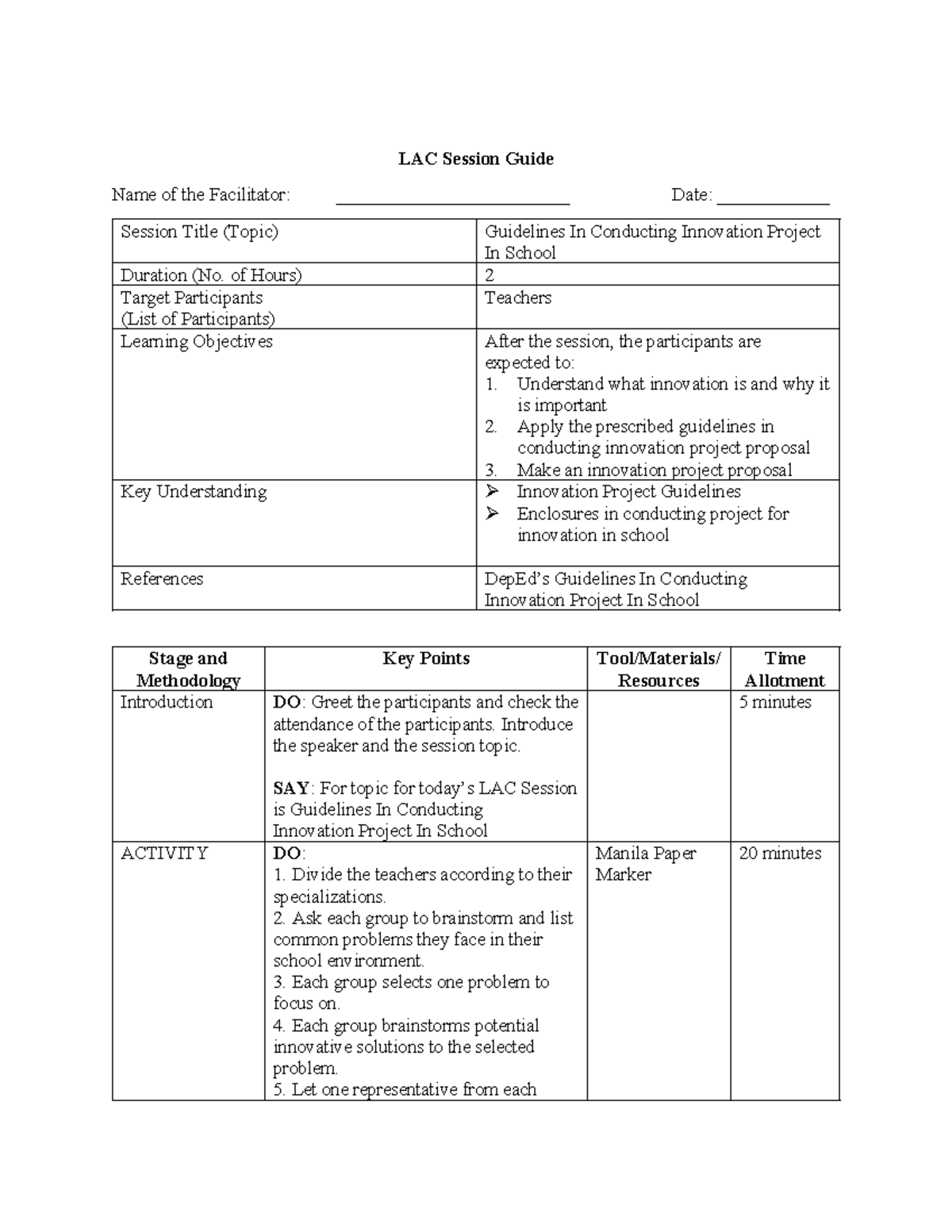 session guide template - LAC Session Guide Name of the Facilitator