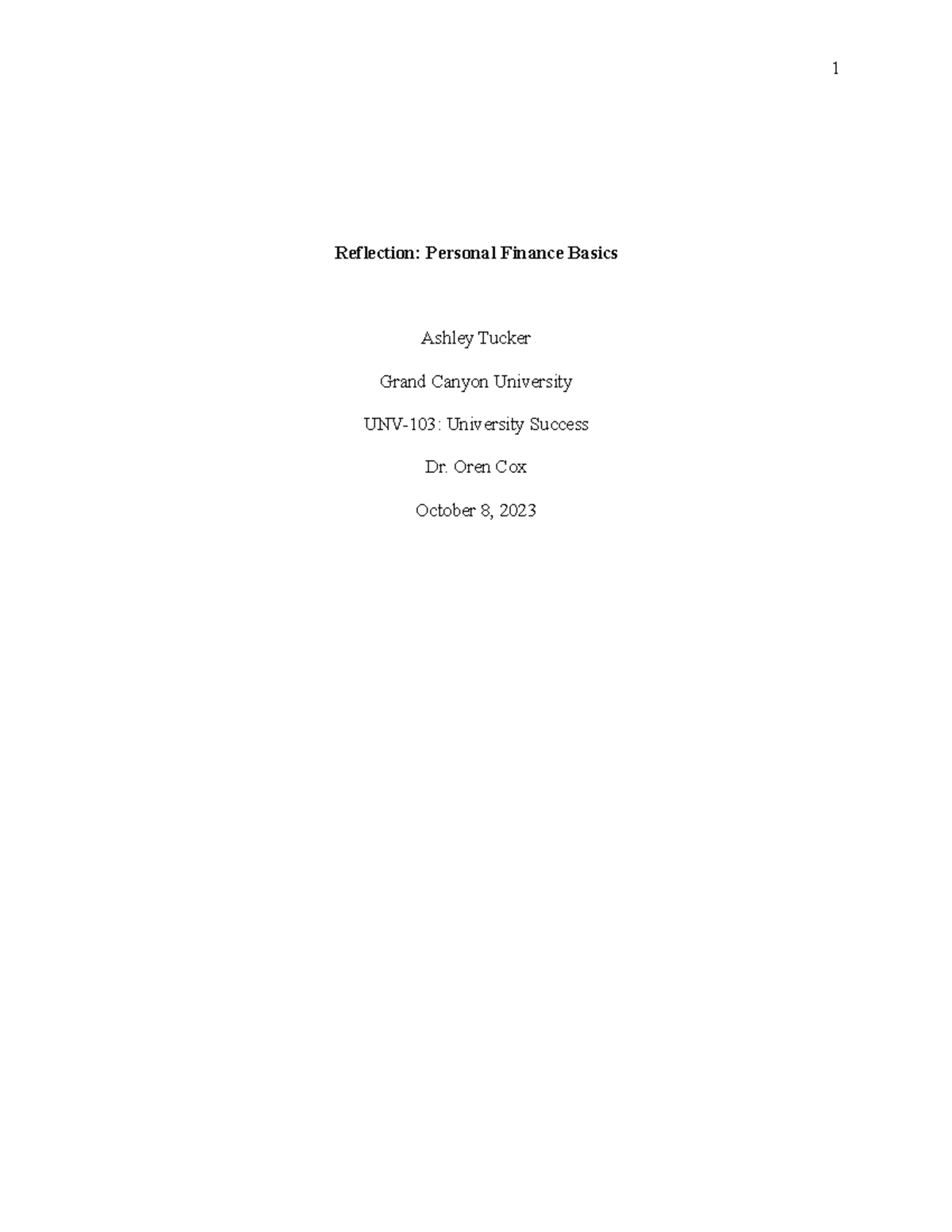 Reflection Personal Finance Basics - Reflection: Personal Finance ...