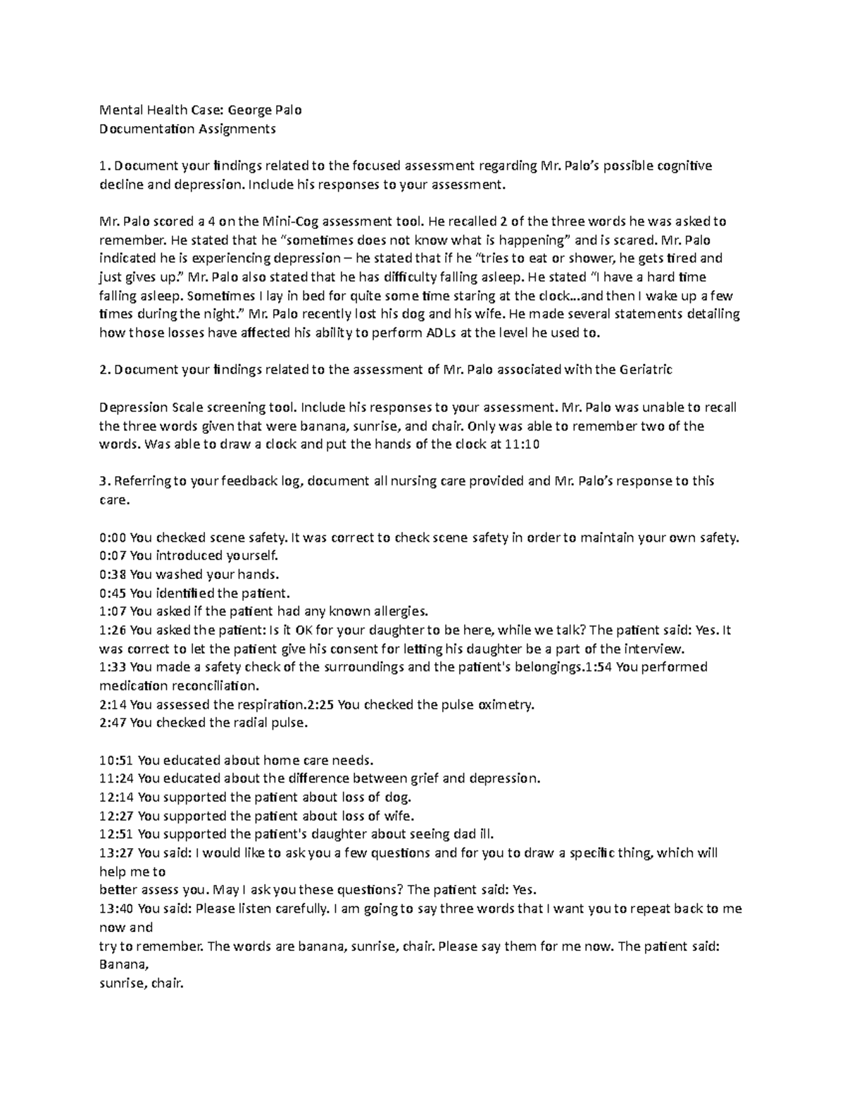 George Palo Document Assignment - Mental Health Case: George Palo ...