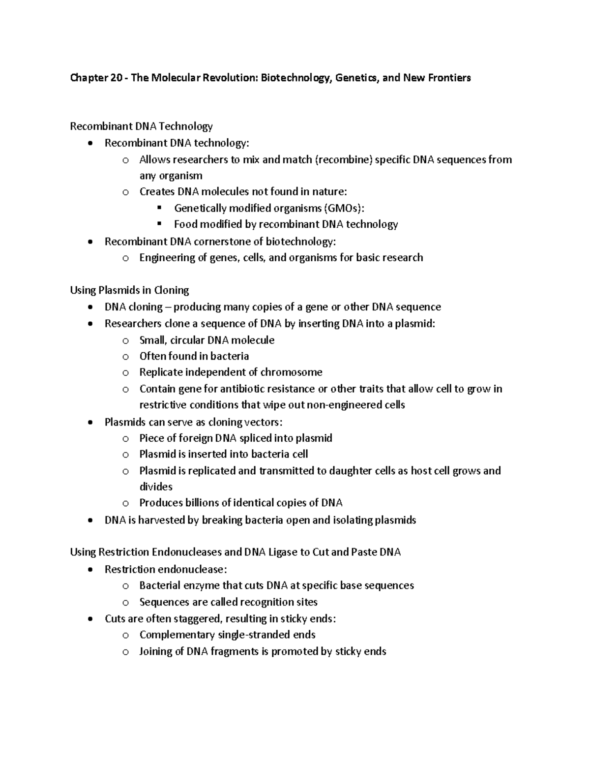 Chapter 20 - lecture notes - Chapter 20 - The Molecular Revolution ...