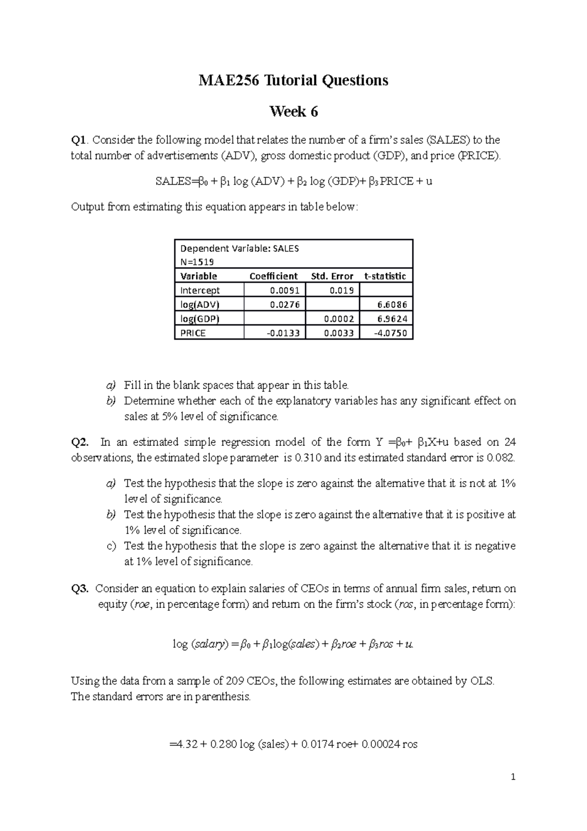 Tute Questions Week 6 - Seminar MAE256 Answers Week 1Seminar MAE256 ...
