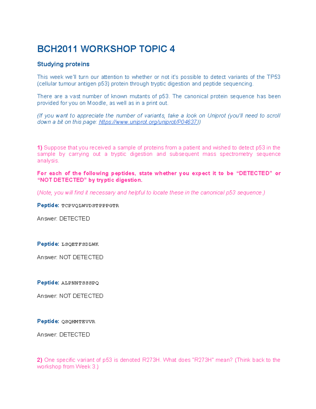 BCH2011 Workshop Topic 4 worksheet - BCH2011 WORKSHOP TOPIC 4 Studying ...