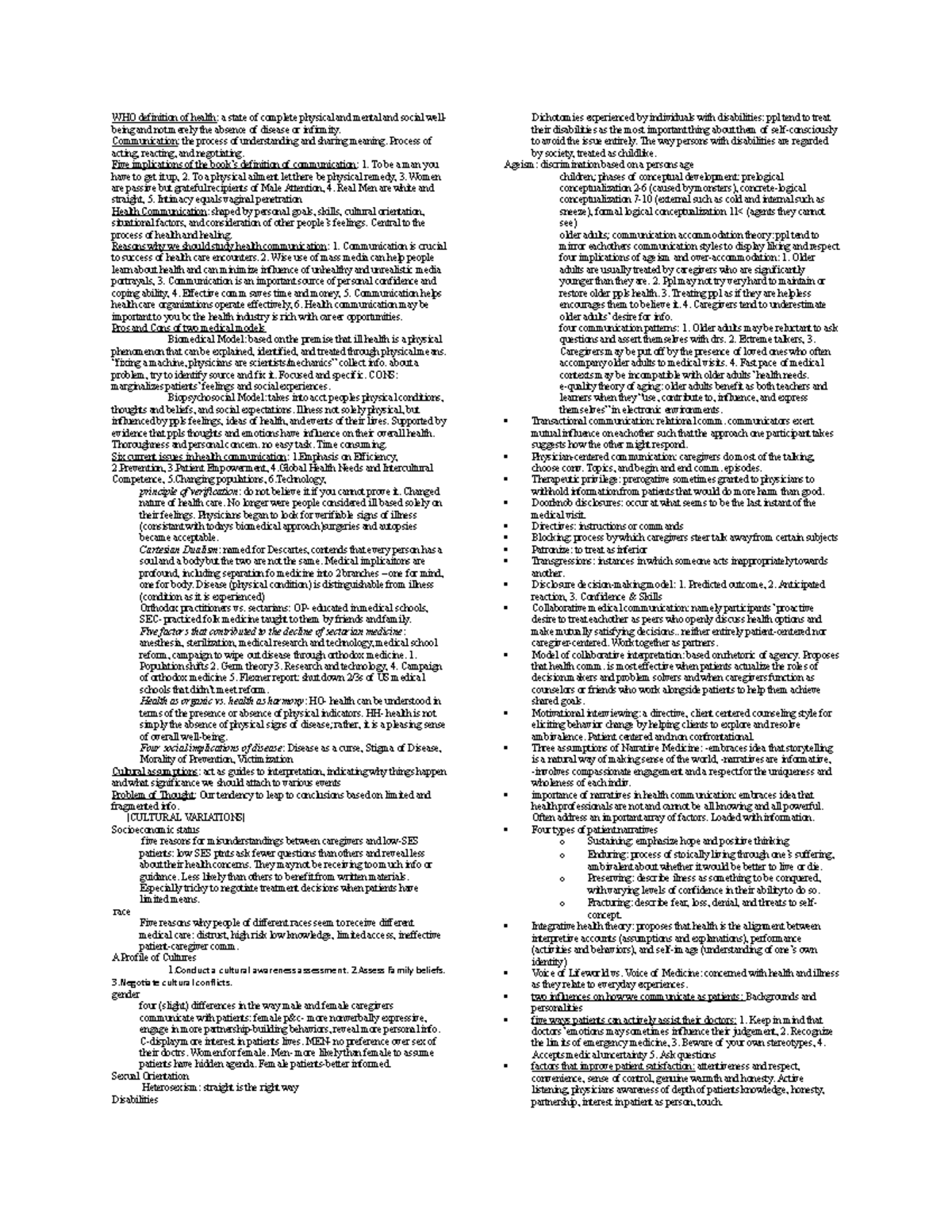 Exam 2 Study Guide HC WHO Definition Of Health A State Of Complete