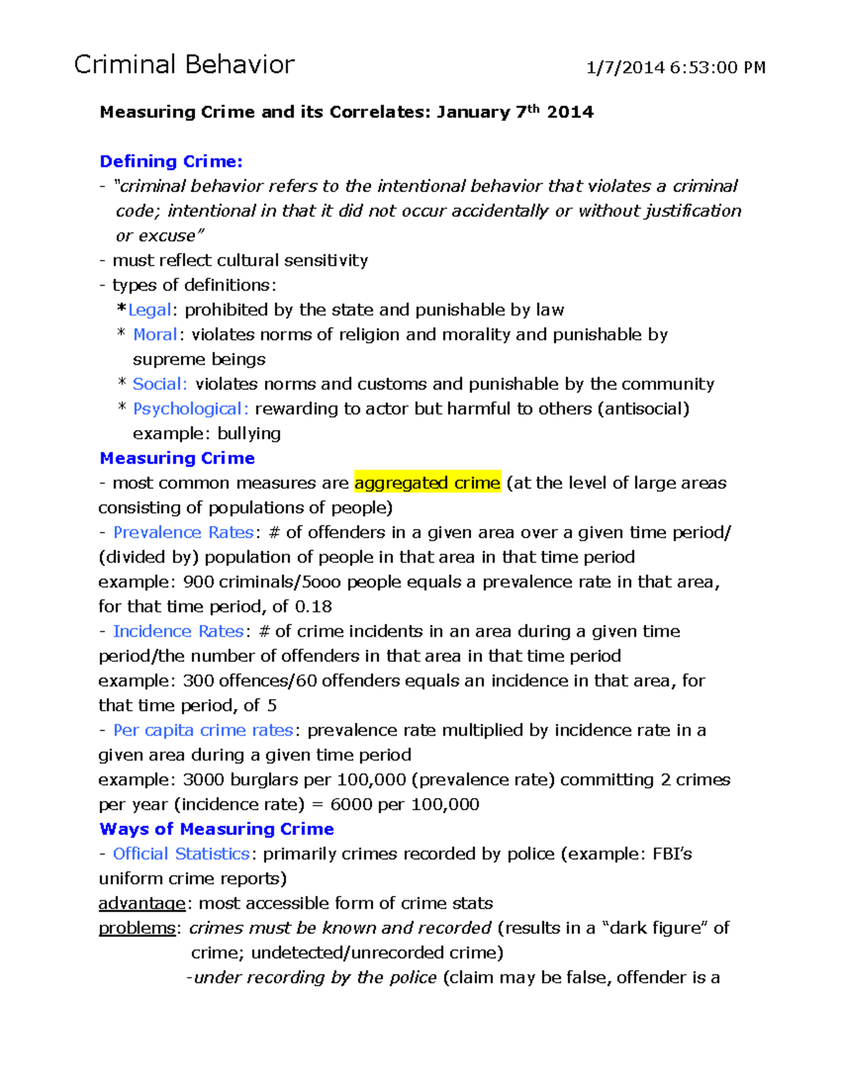 Lecture Notes Summerized Criminal Behaviour Notes PSYC3402 Criminal ...