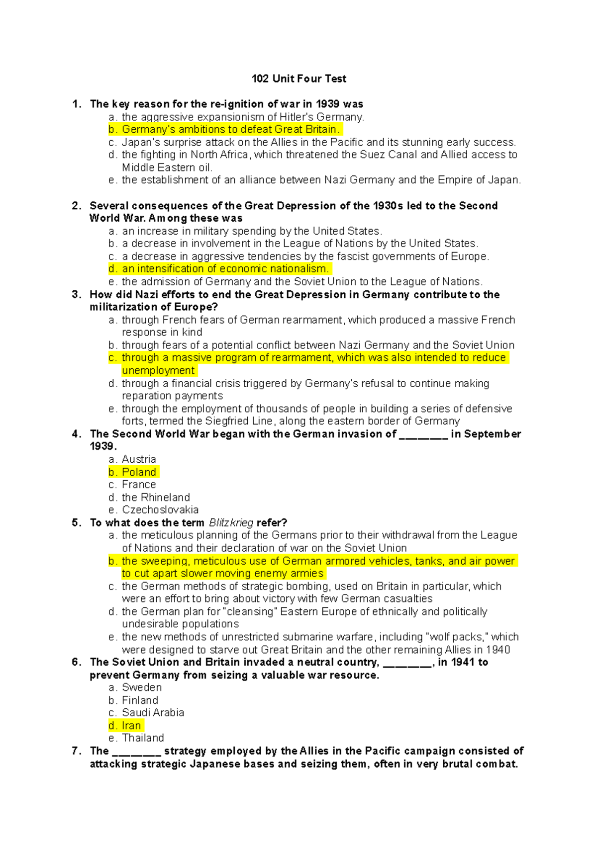 Unit Four Test Questions - 102 Unit Four Test The key reason for the re ...
