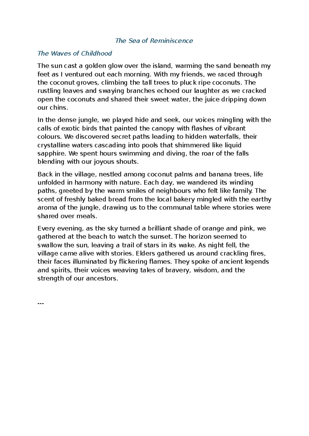Narrative Assignment - The Sea of Reminiscence The Waves of Childhood ...