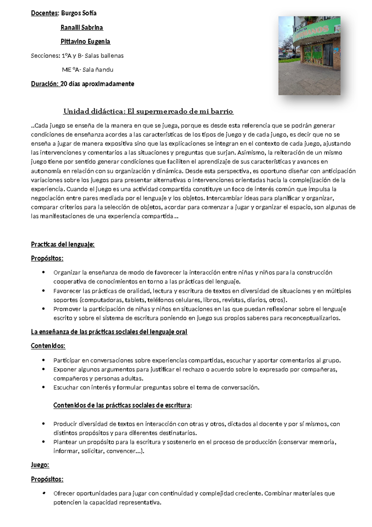Unidad didactica- El super - Docentes: Burgos Sofía Ranalli Sabrina ...