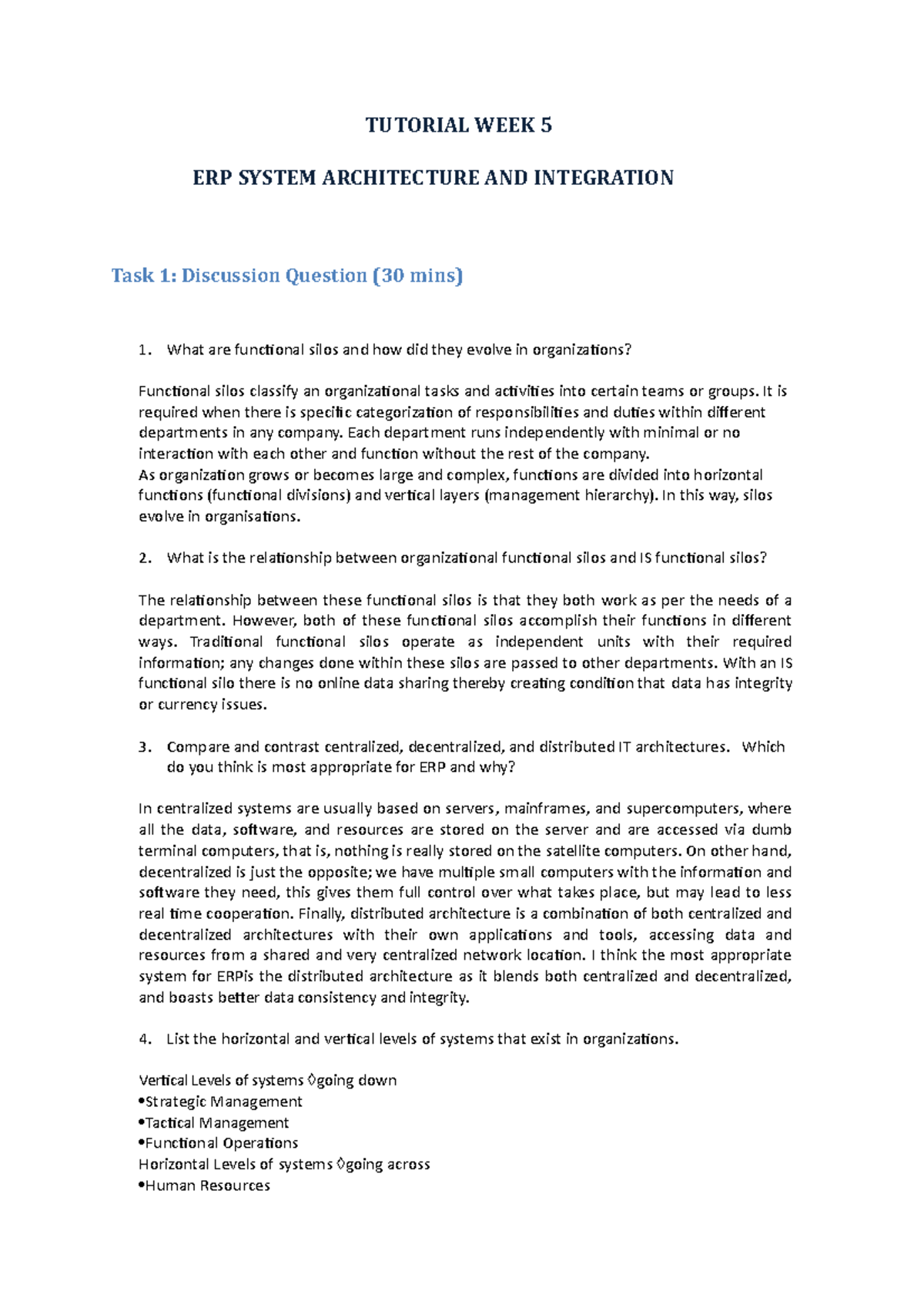 ITECH5402 Tutorial Week 5 -ERP System Architecture and Integration ...