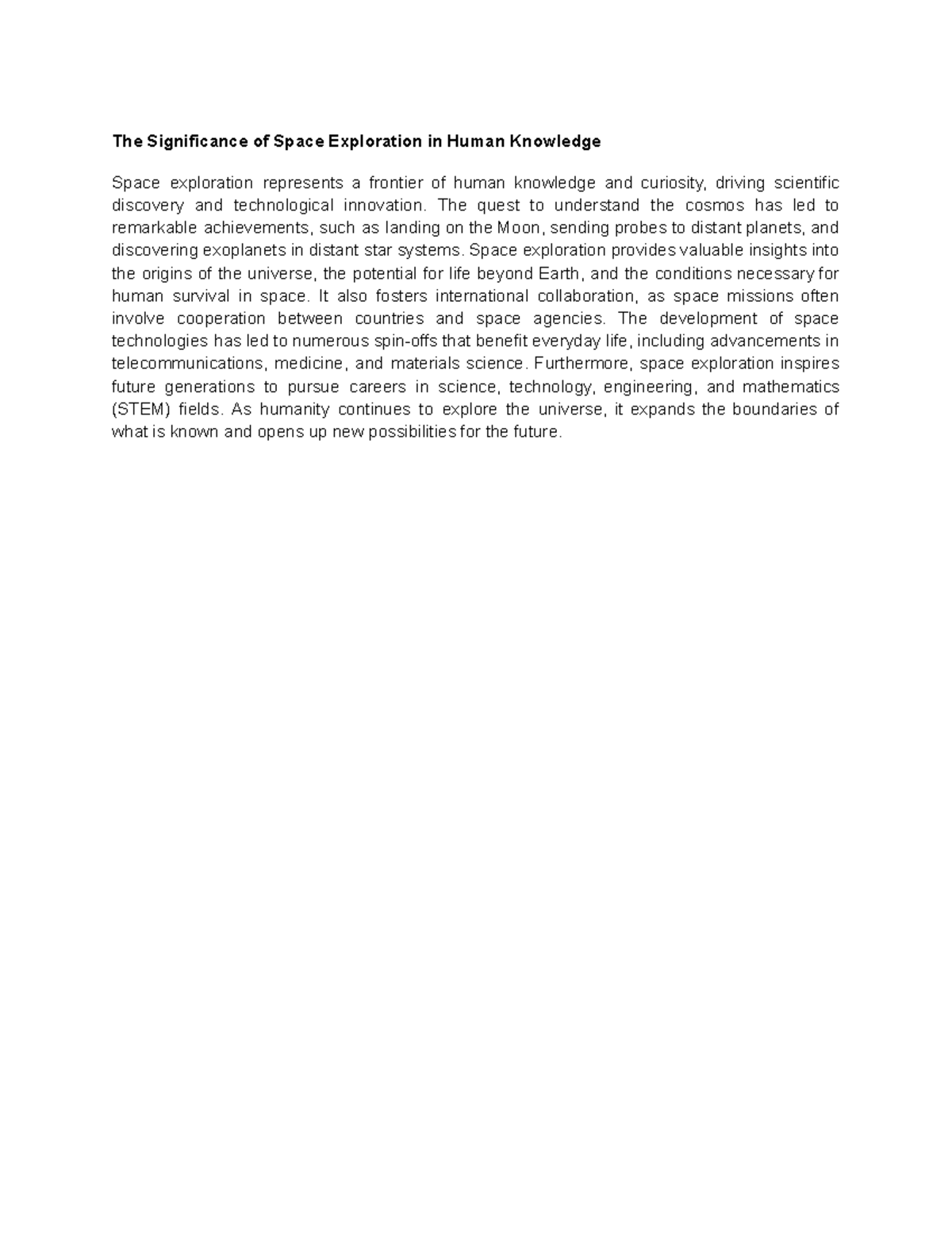 Course 6 - Sociology - The Significance of Space Exploration in Human ...