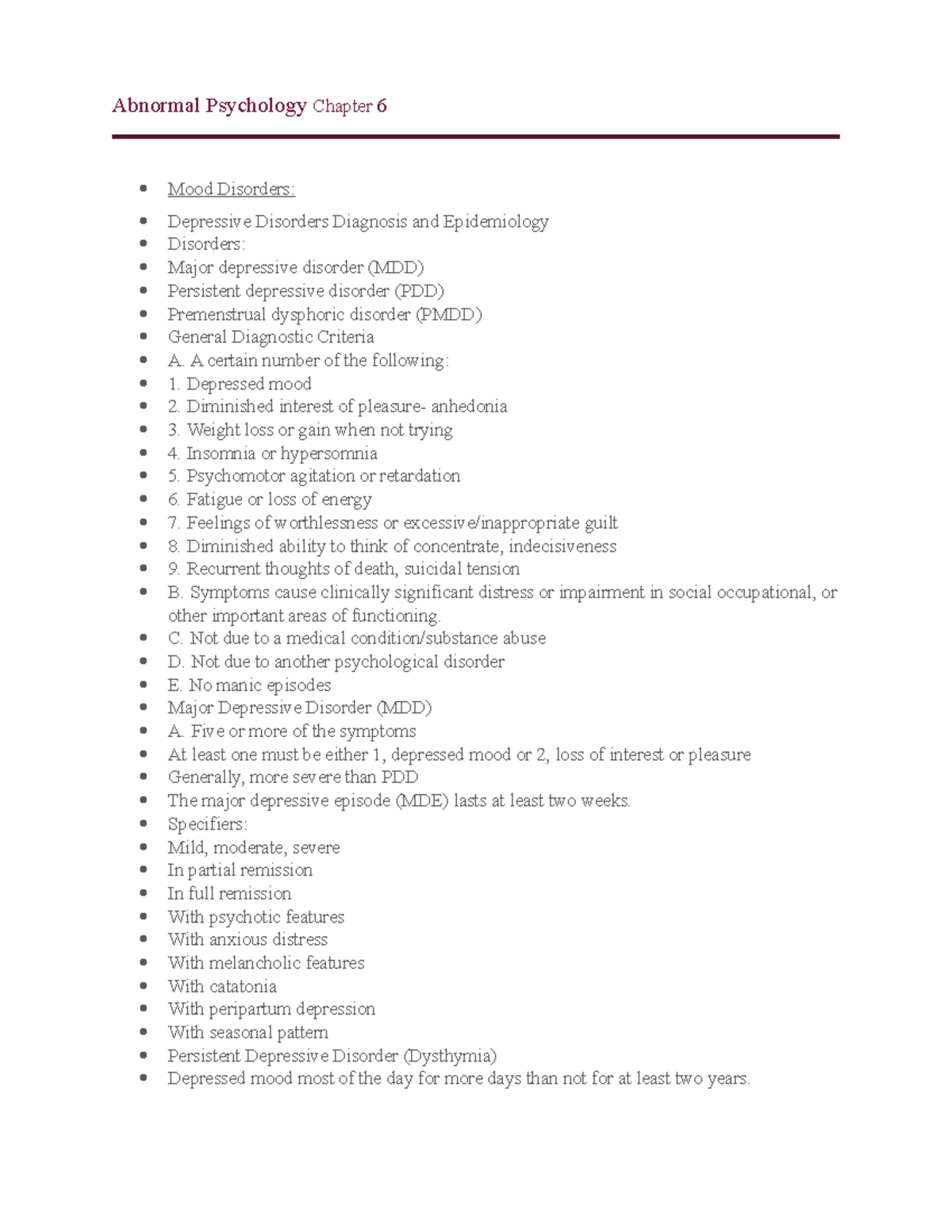 Abnormal Psychology Chapter 6 Lecture Notes - Abnormal Psychology ...