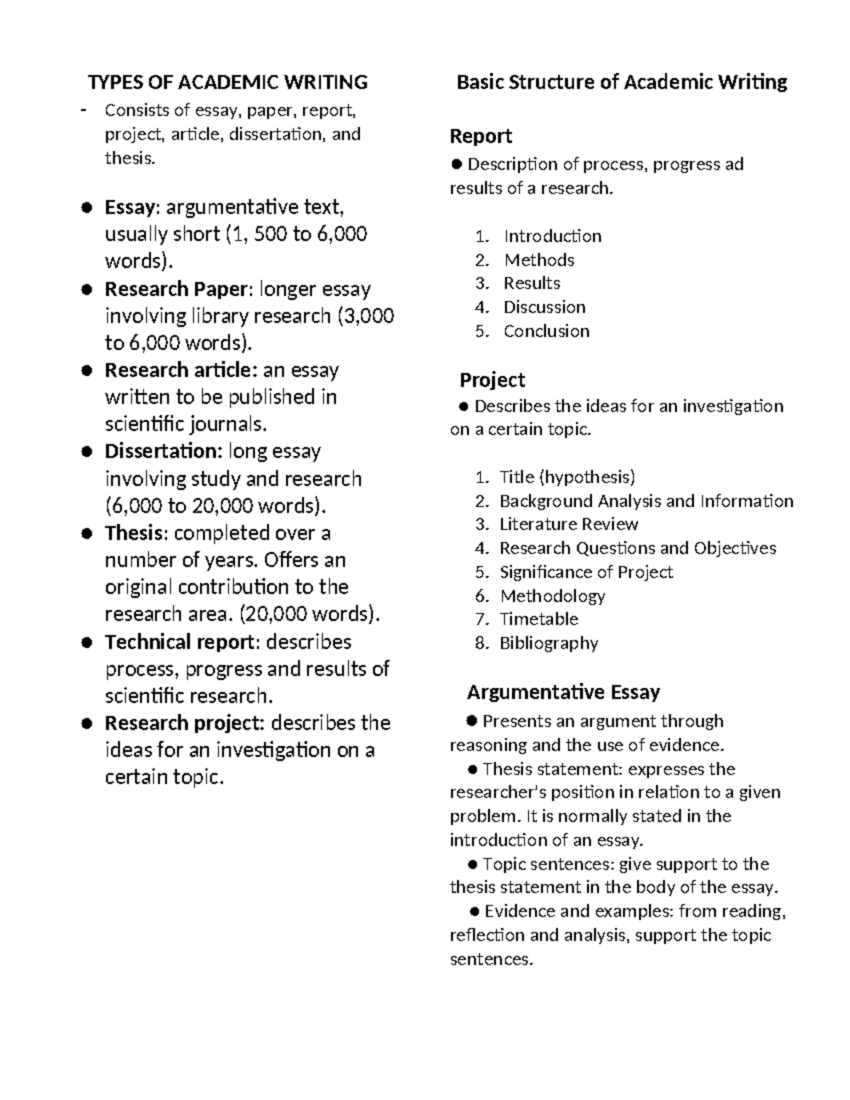 Purposive Reviewer - TYPES OF ACADEMIC WRITING - Consists of essay ...