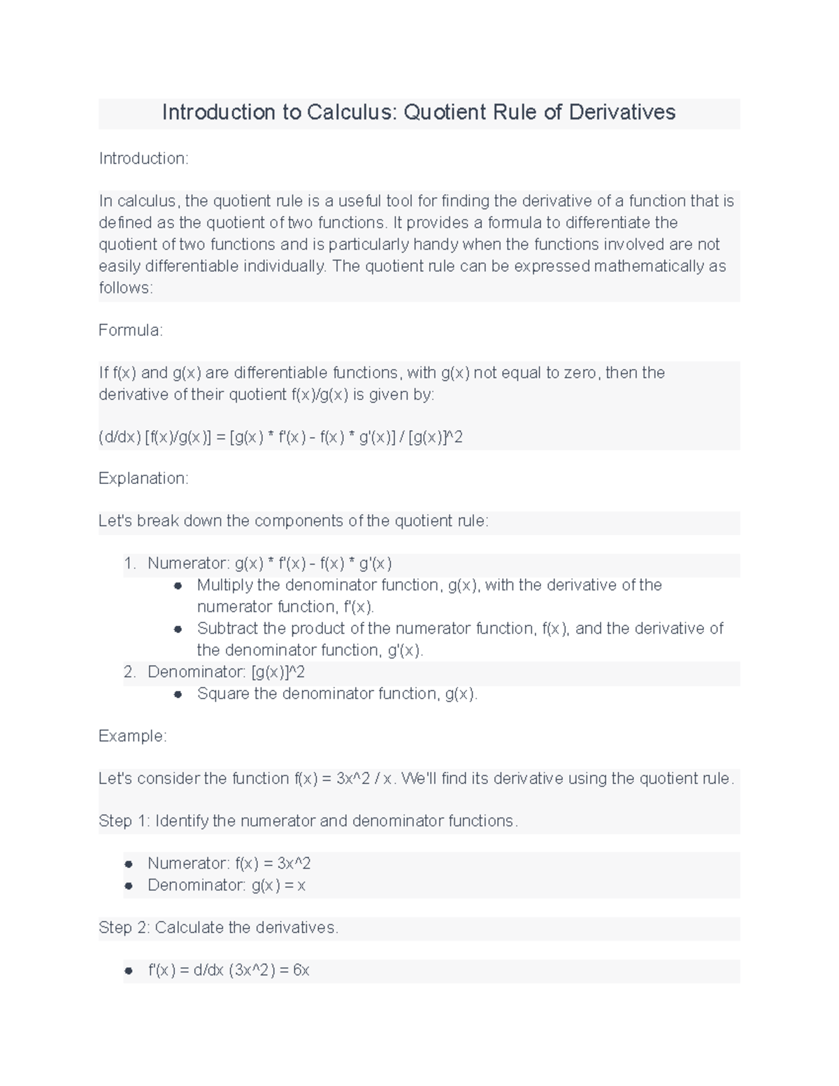 Introduction to Calculus - Quotient Rule of Derivatives - Introduction ...