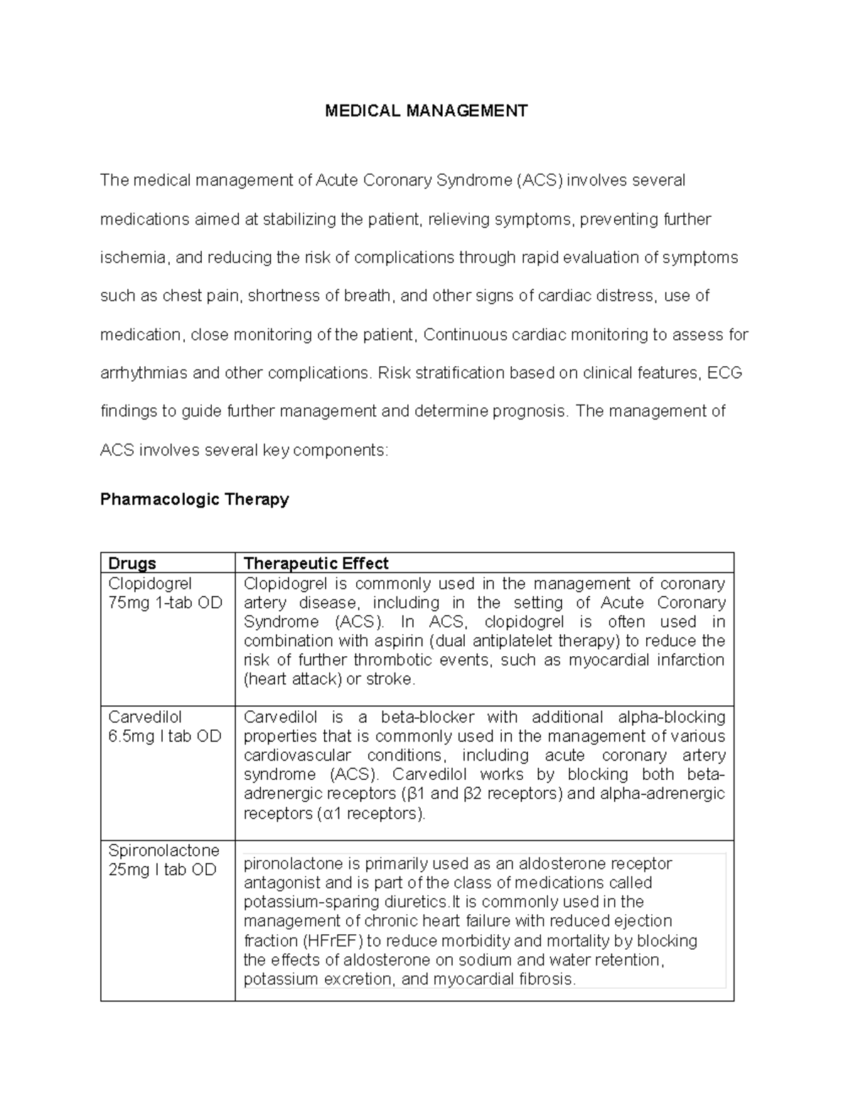 Medical Management 1 - MEDICAL MANAGEMENT The medical management of ...