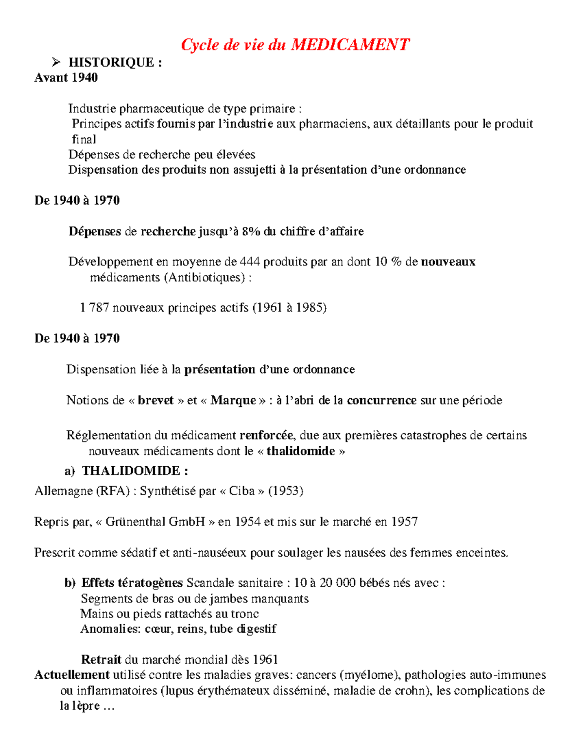 Cycle de vie du Medicament - Cycle de vie du MEDICAMENT HISTORIQUE ...