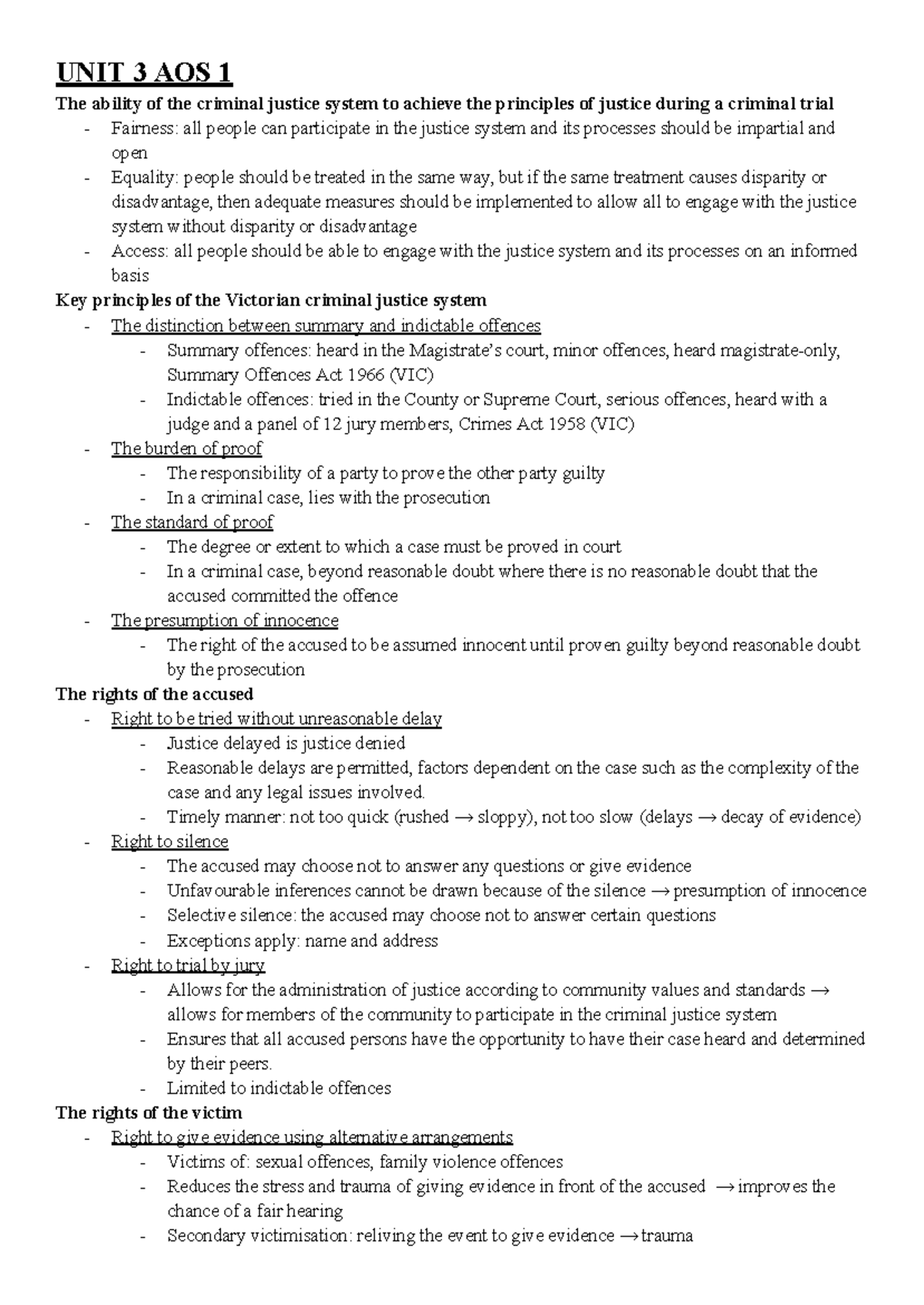 Legal Studies Unit 3 and 4 Exam Revision Notes - UNIT 3 AOS 1 The ...