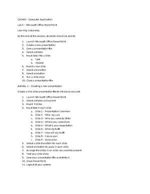 Lab 7 - Practice material for lab 7 - CSC405 – Computer Application Lab ...