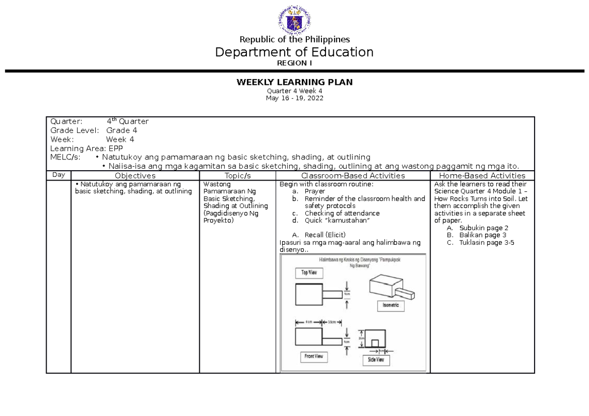 Week 4 epp 4 Weekly Learning PLAN FOR EPP AND Mathematics - Republic of ...