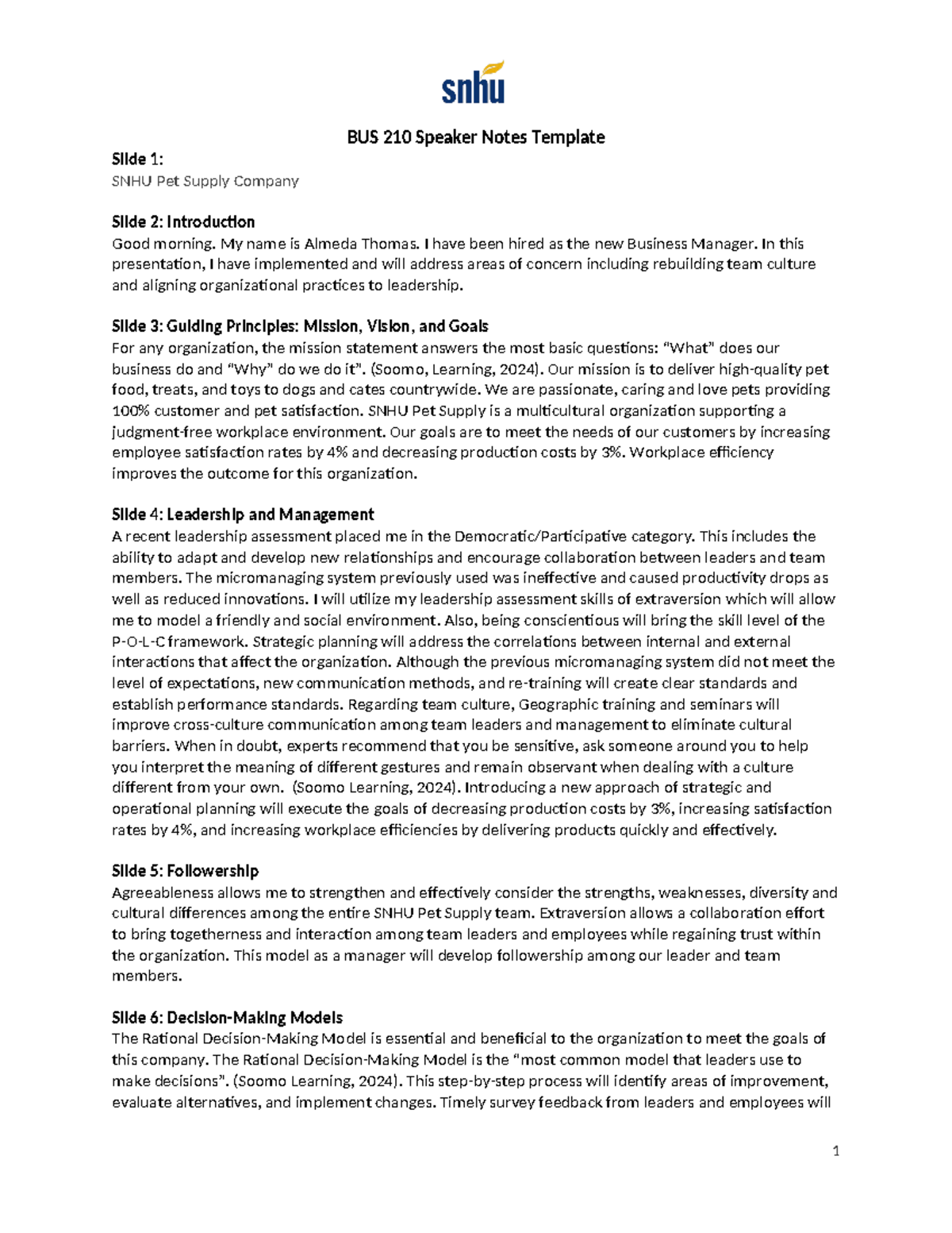 BUS 210 Speaker Notes Completed - BUS 210 Speaker Notes Template Slide ...