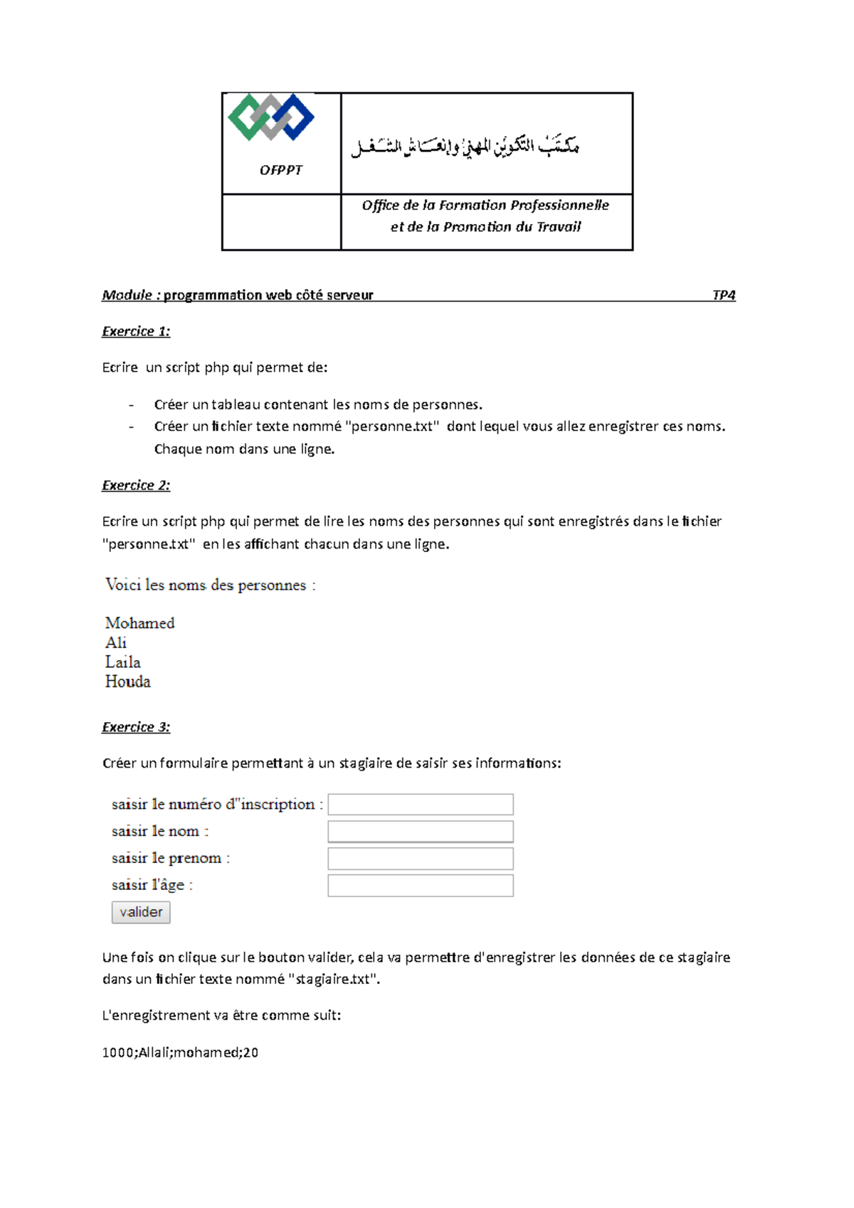 Tp 4 Php Des Exercices Pour Faire Entrainer Module Programmation