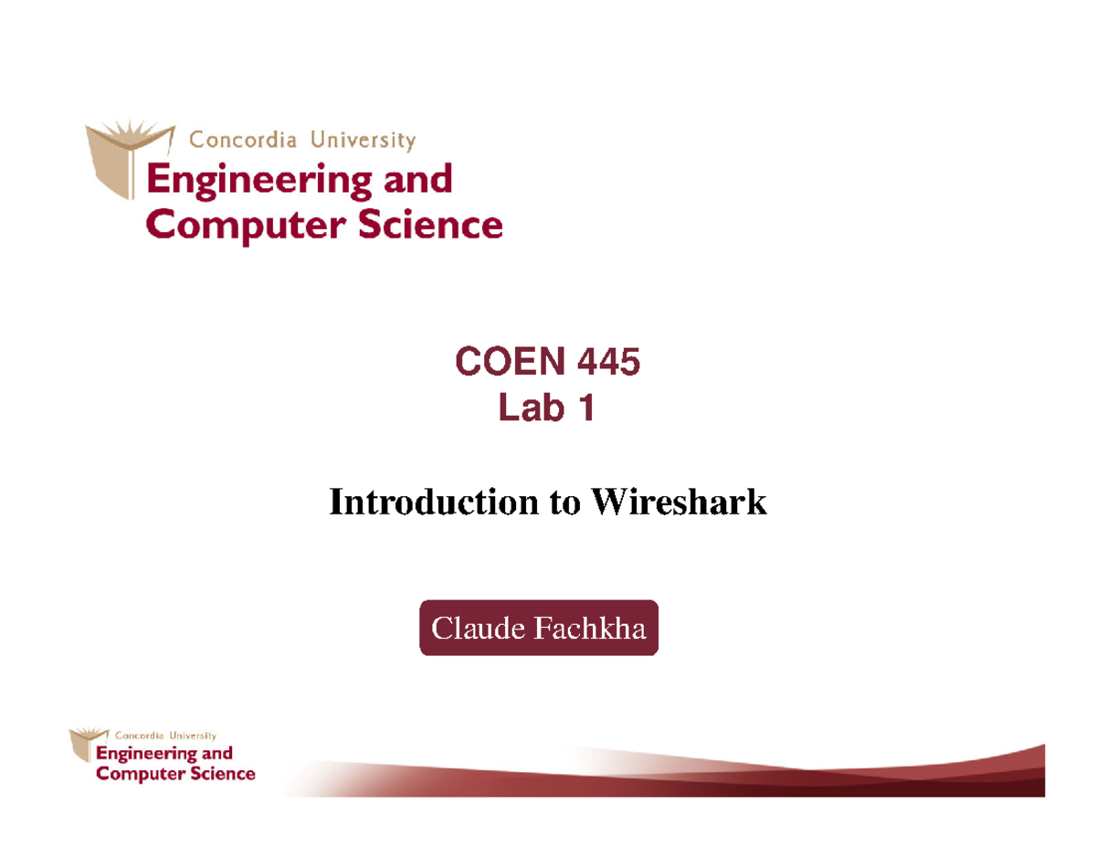Lab1 Intro Wireshark - COEN 445 Lab 1 Introduction to Wireshark Claude Fachkha Outline ...