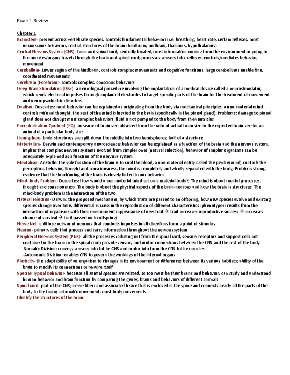 Exam 1 study guide - Lecture notes exam 1 - Exam 1 Review Chapter 1 ...