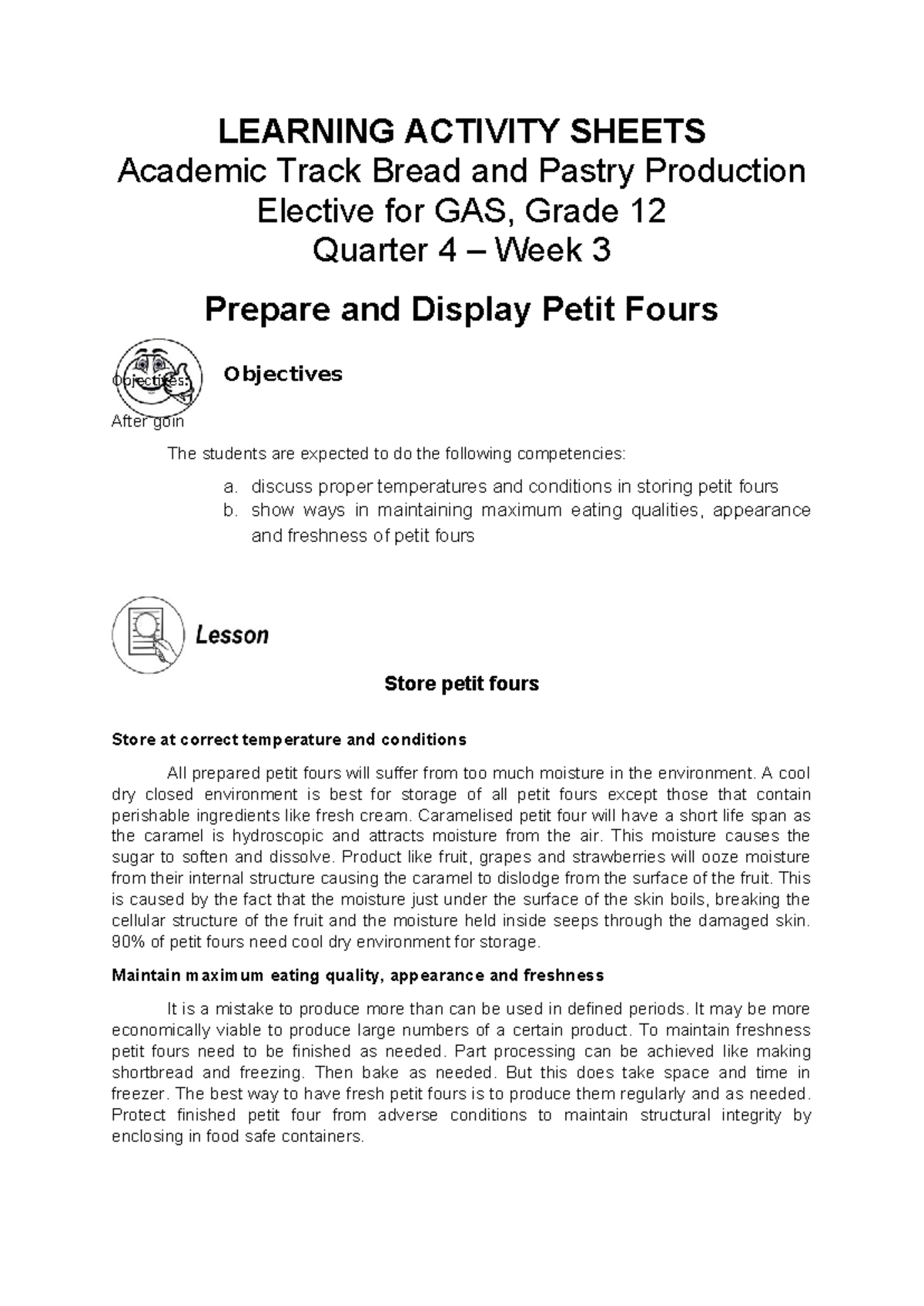 GAS-BPP- Elective- Grade-12- Quarter-4-WEEK-3 - Objectives LEARNING ...