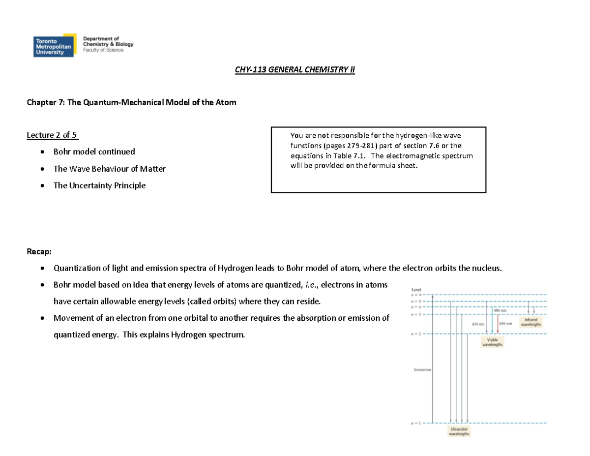 CH7-2 - lecutre notes - CHY-113 GENERAL CHEMISTRY II Chapter 7: The ...