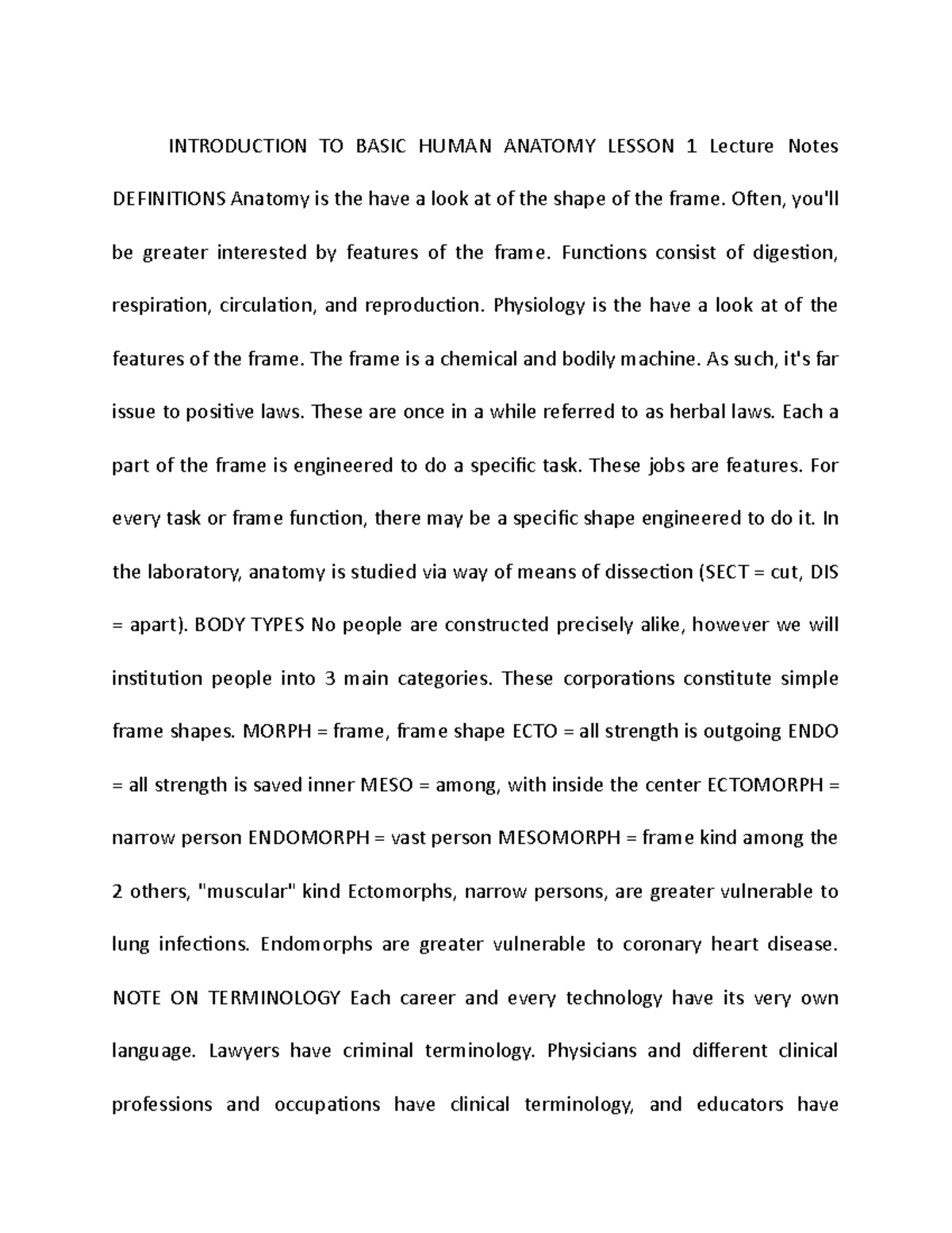 Human Anatomy notes - INTRODUCTION TO BASIC HUMAN ANATOMY LESSON 1 ...