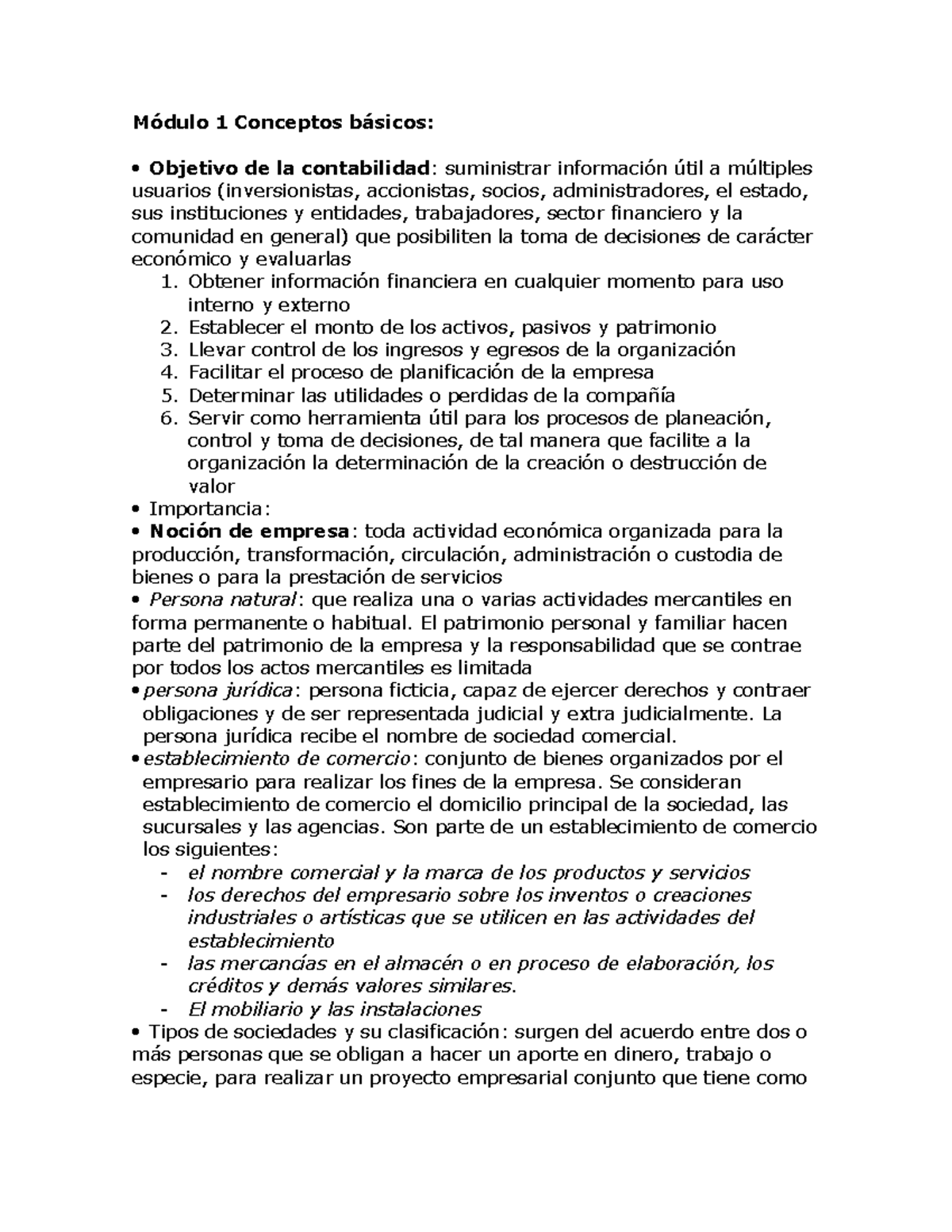 Módulo 1 Conceptos básicos - Módulo 1 Conceptos básicos: Objetivo de la contabilidad : - Studocu