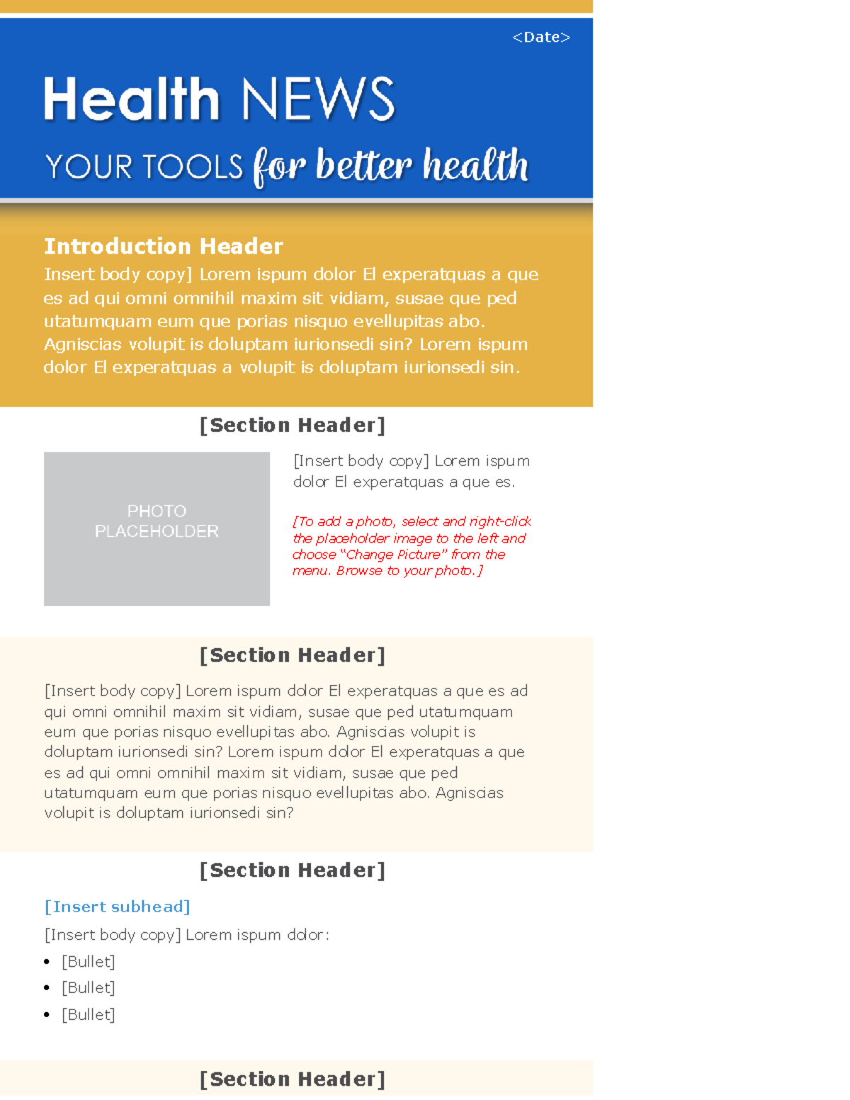 Generic Wellness newsletter email - Introduction Header Insert body ...