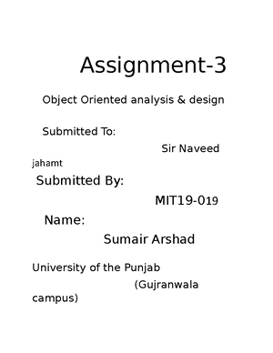 TCS3064 Assignment - TCS3064 Object Oriented Programming Page 1 of 8 SCHOOL OF INFORMATION - Studocu