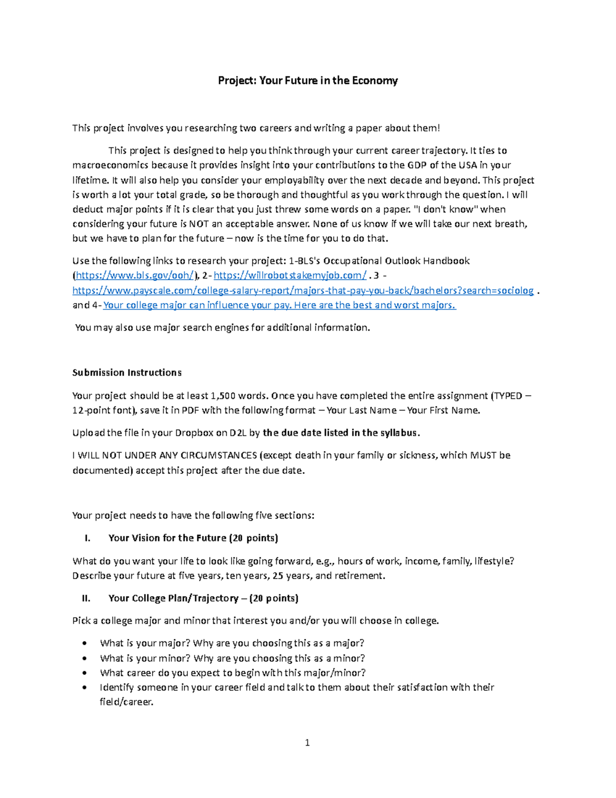 Project - Your Future in the Economy - Project: Your Future in the ...