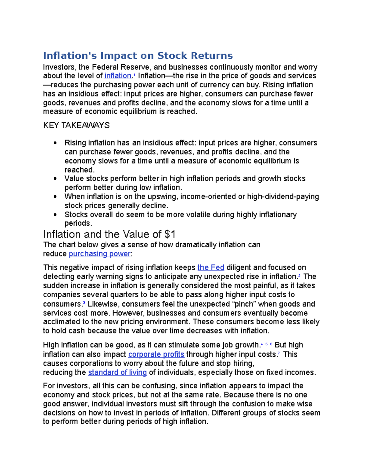 Investing - Inflation's Impact on Stock Returns Investors, the Federal ...