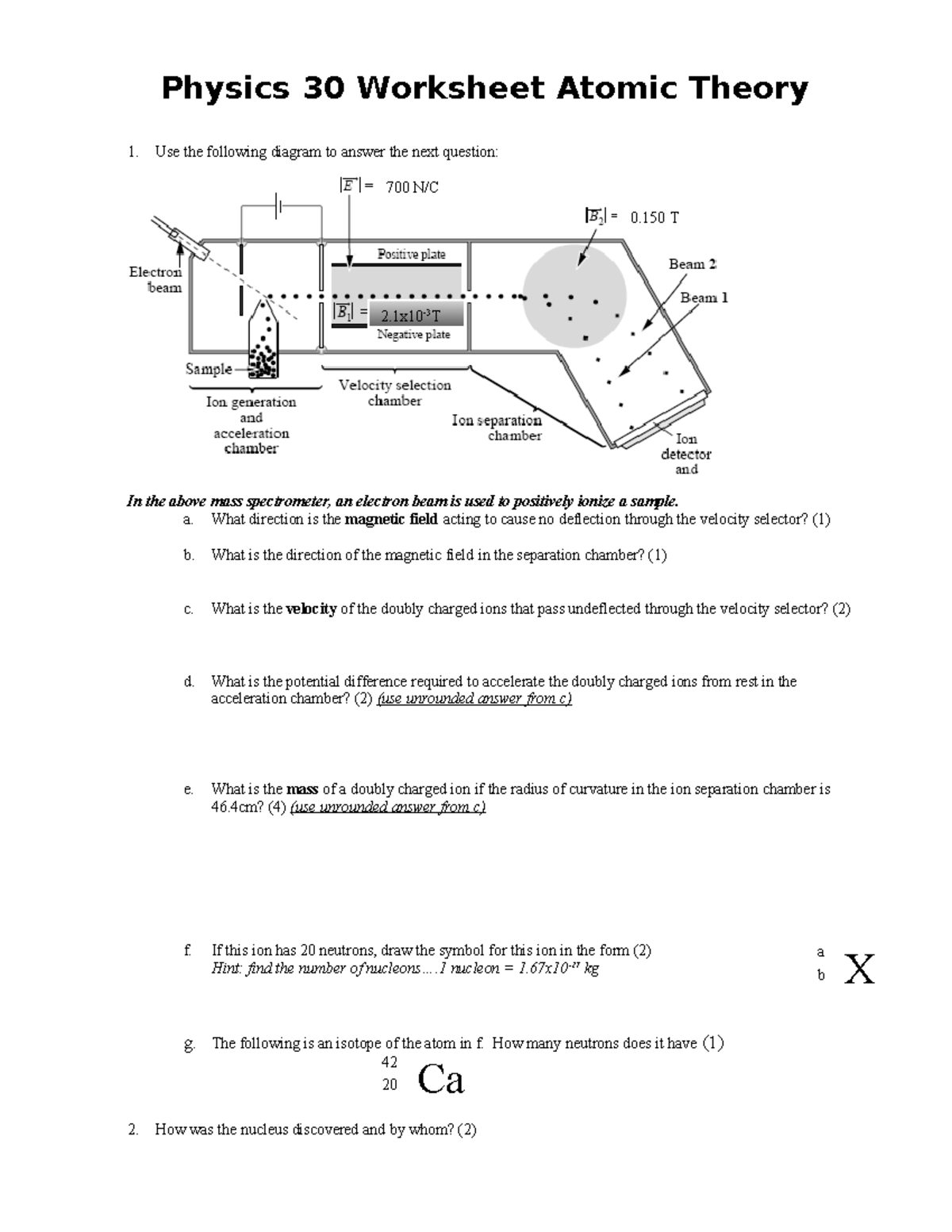 atomic model review - Physics 30 Worksheet Atomic Theory Use the ...